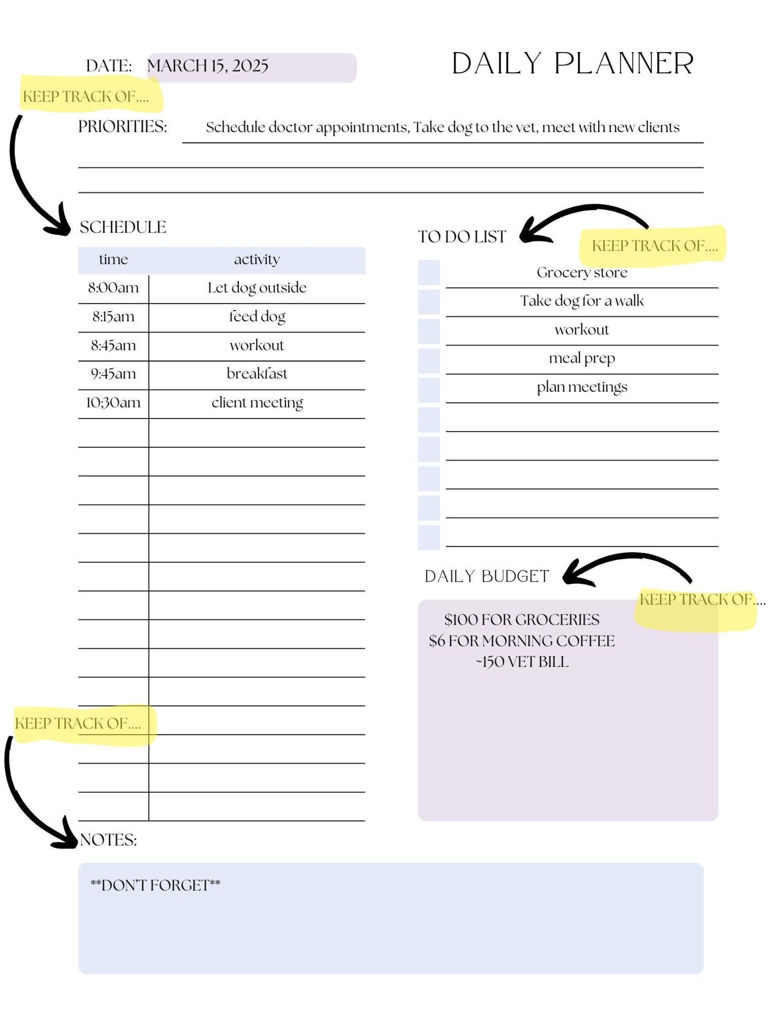 Daily Planner, Digital Download, Personal Daily Planner, Daily Hourly ...