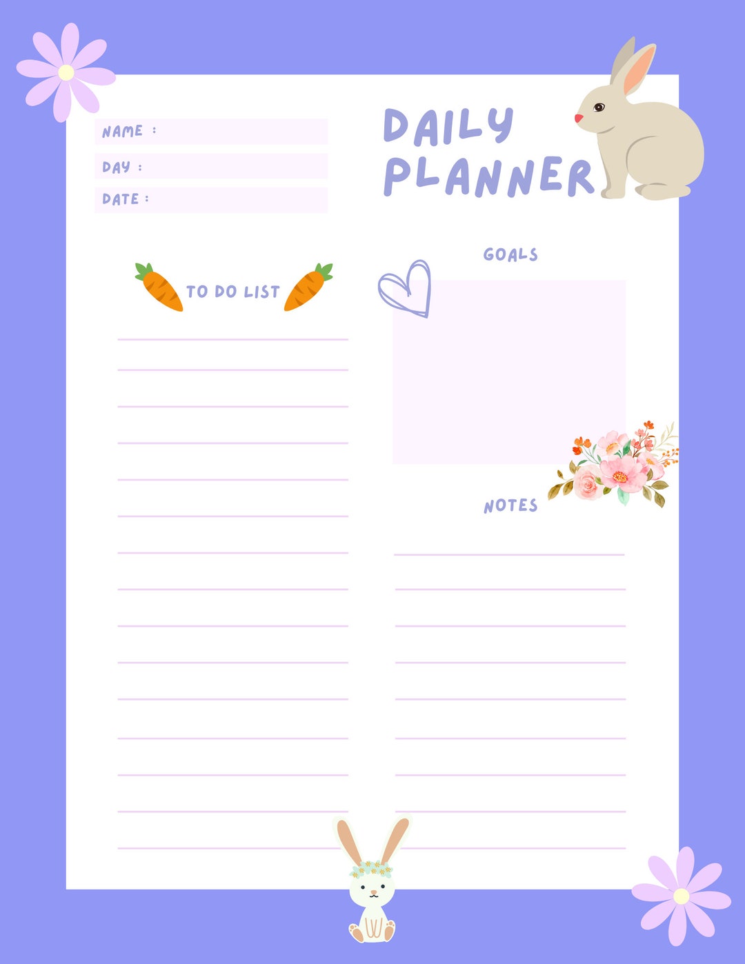 Rabbit Planner, Digital Download, To-do List, Goals List, Notes, Animal ...