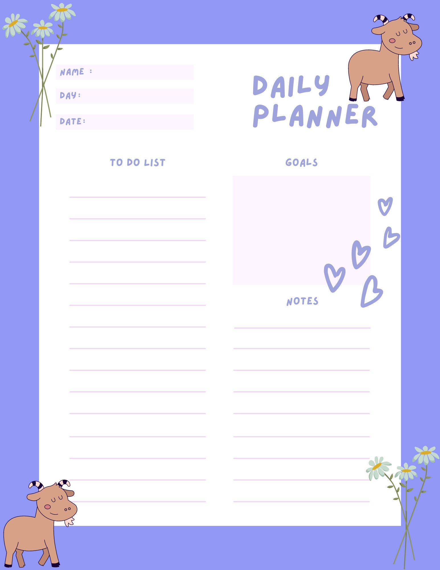 Goat Planner, Digital Download, To-do List, Goals List, Notes, Animal ...