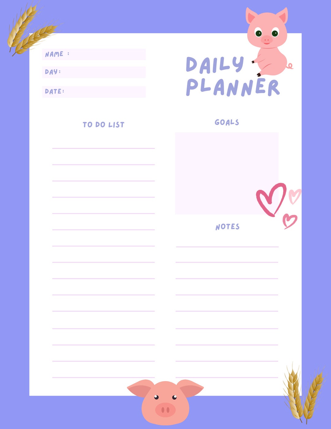Pig Planner, Digital Download, To-do List, Goals List, Notes, Animal ...