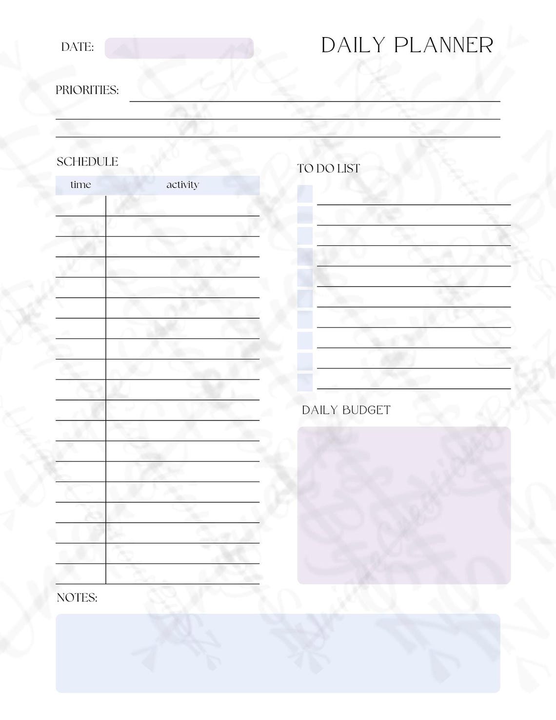 Daily Planner, Digital Download, Personal Daily Planner, Daily Hourly ...