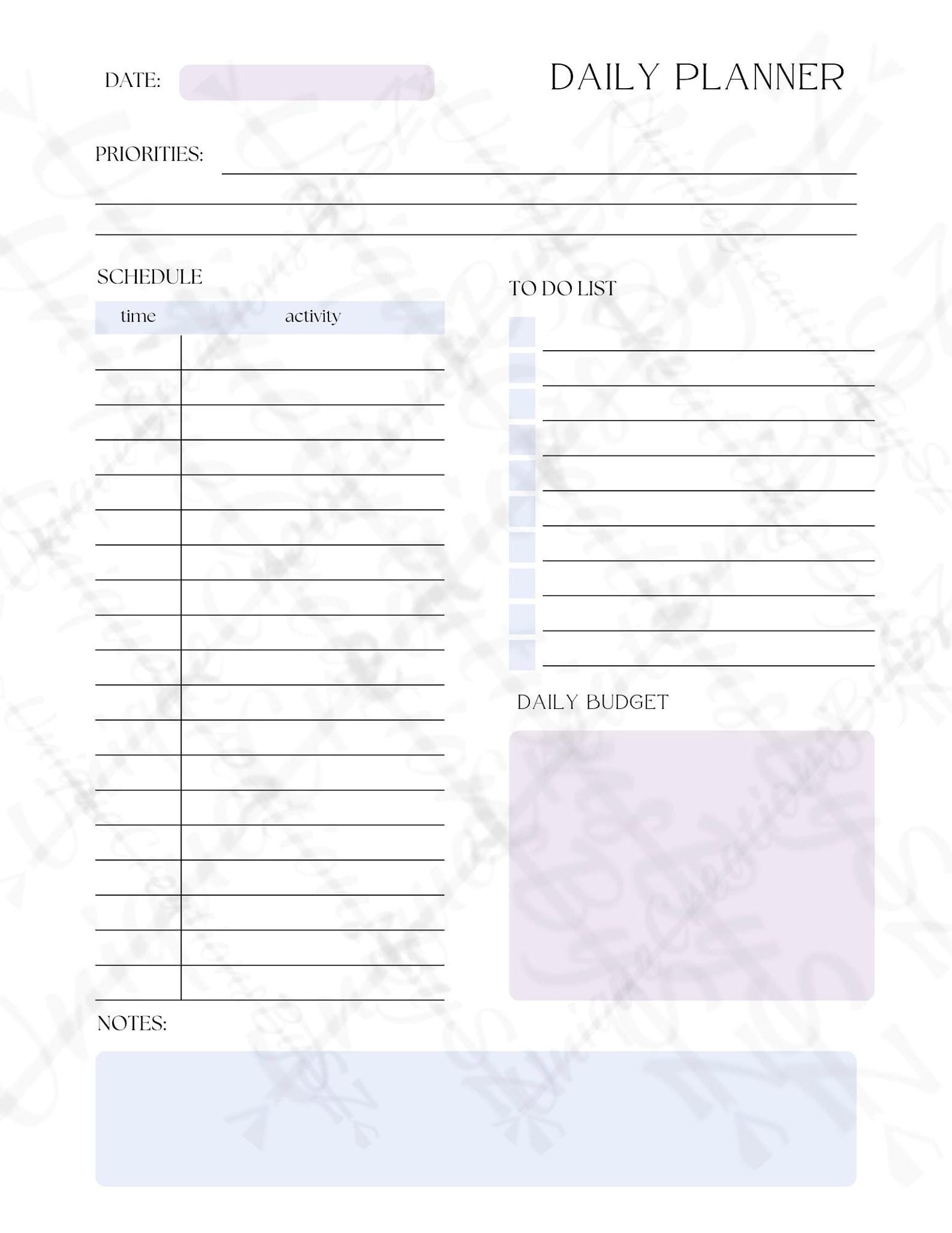 Daily Planner, Digital Download, Personal Daily Planner, Daily Hourly ...