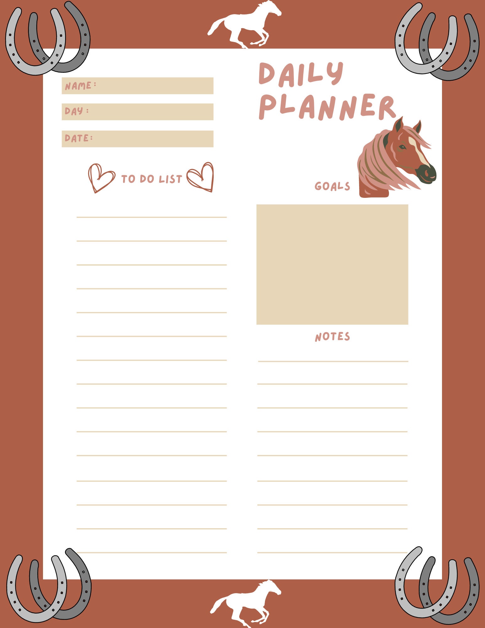 Horse Planner, Digital Download, To-do List, Goals List, Notes, Daily ...