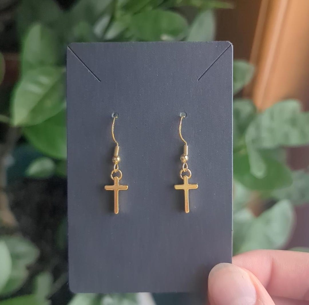 Gold Cross Earrings, Cross Hooks, Cross Earrings, Cross Hook Earrings ...