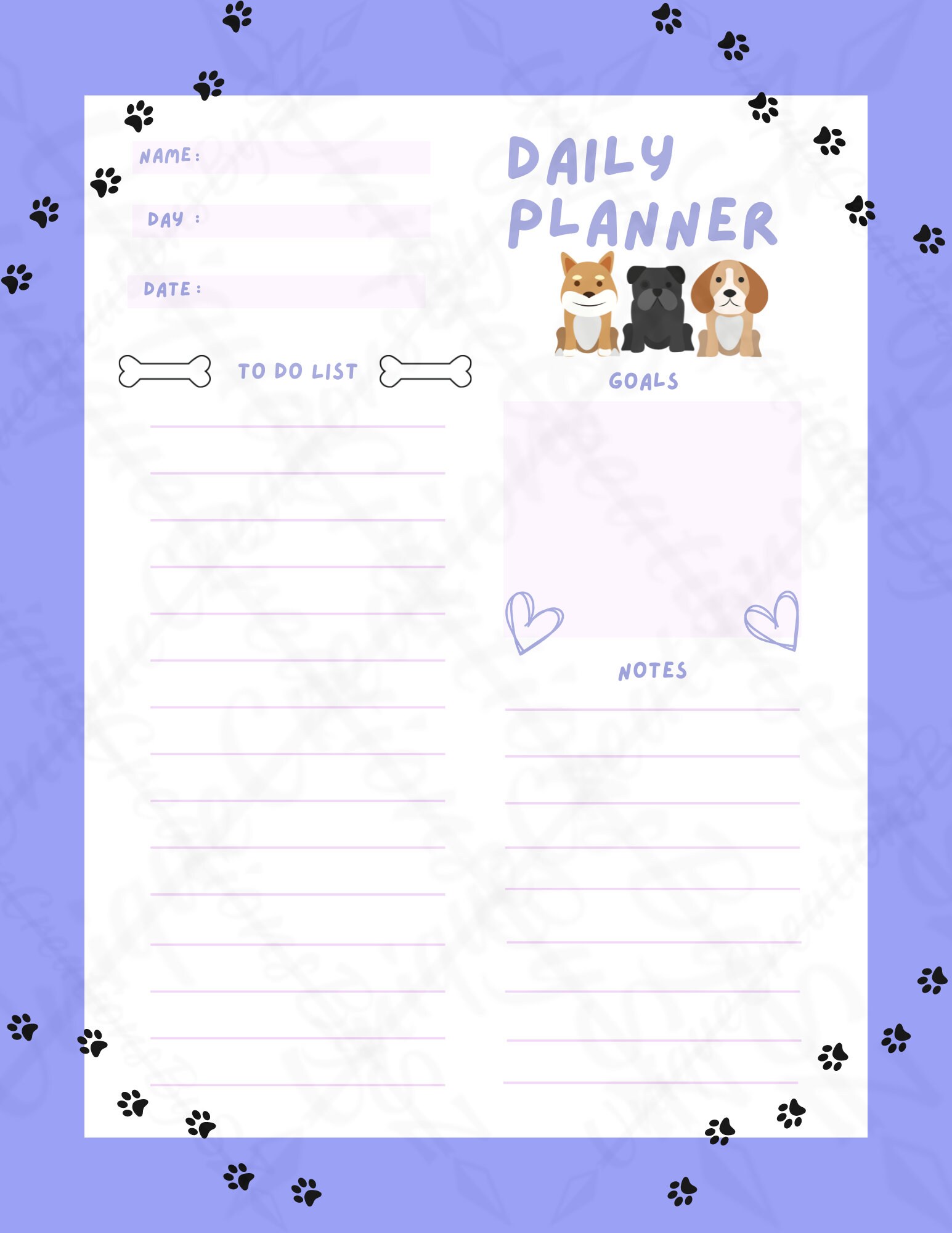 Dog Planner, Digital Download, To-do List, Goals List, Notes, Animal ...