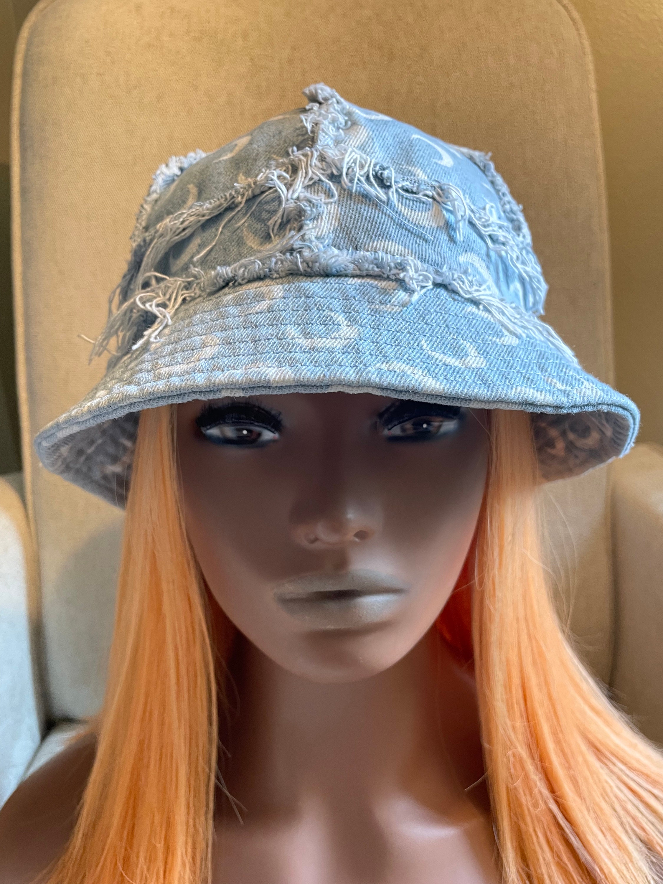Denim Crescent Moon Bucket Hat- Half Moon Bucket Hat- Denim Sun Hat ...
