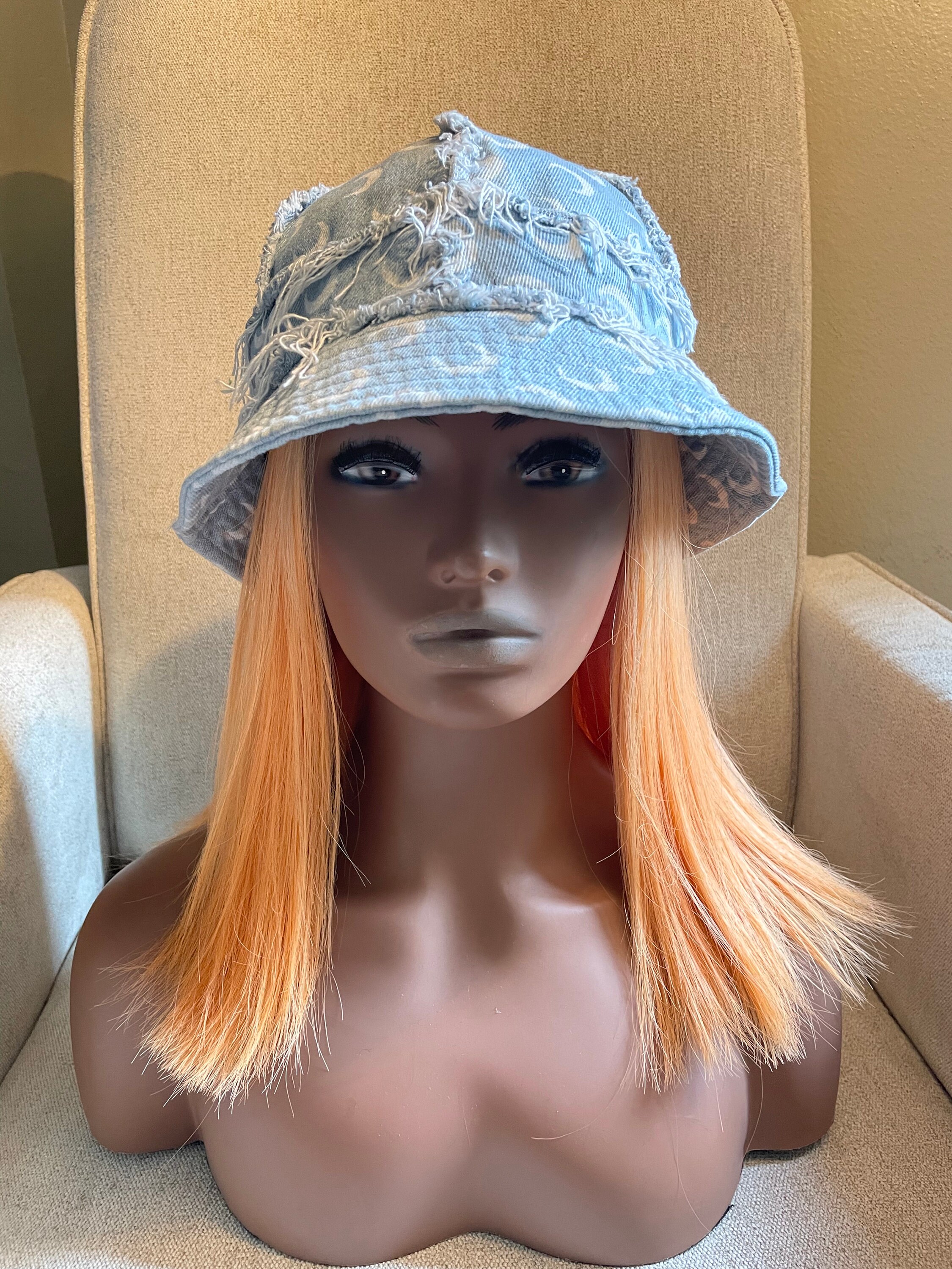 Denim Crescent Moon Bucket Hat- Half Moon Bucket Hat- Denim Sun Hat ...