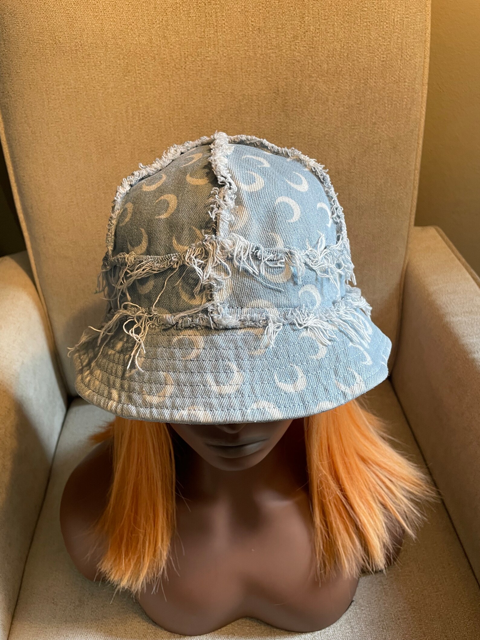 Denim Crescent Moon Bucket Hat- Half Moon Bucket Hat- Denim Sun Hat ...