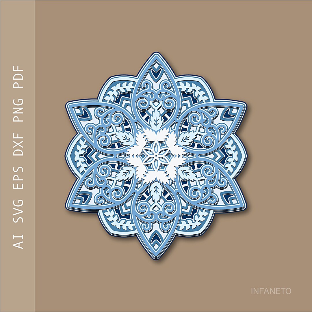 Snowflake SVG, Mandala Svg, Multilayer Cutting File, Layered Svg, 3D ...