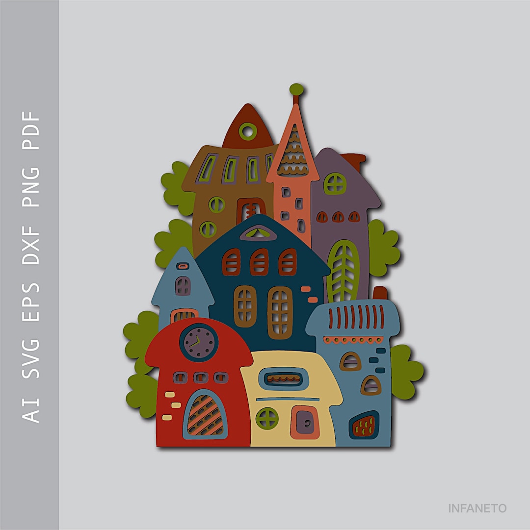 Layered Houses SVG: Village Paper Cutting Template (digital Download ...