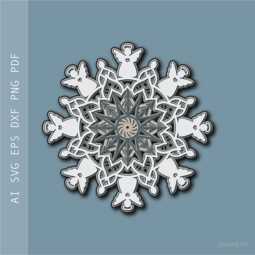 Multilayer Snowflake SVG, Angel Svg Layered, Mandala Svg, Cricut ...