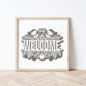 3D Welcome Sign SVG Layered Cut Files Floral Svg Cricut File Svg Laser ...