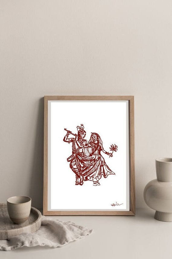 Radha Krishna Pen Drawing Keshavi Keshav Madhavi Madhav Art | Etsy