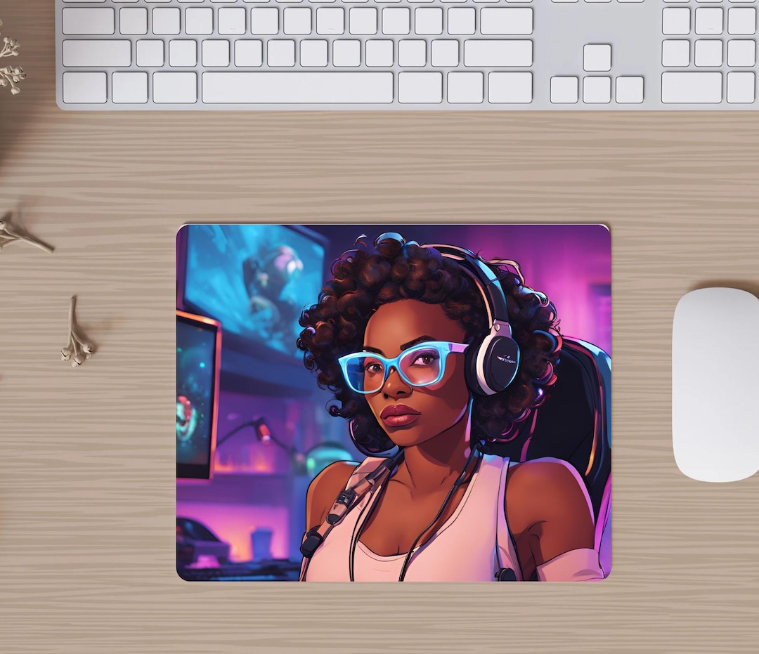 Black Gamer Girl Mousepad| Gamer Mousepads | Office Decor | Black Girl ...