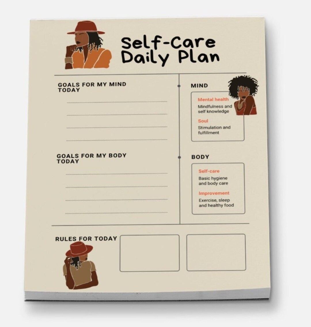 Self Care Daily Plan Notepad | Memo Pad | Black Girl Stationery ...