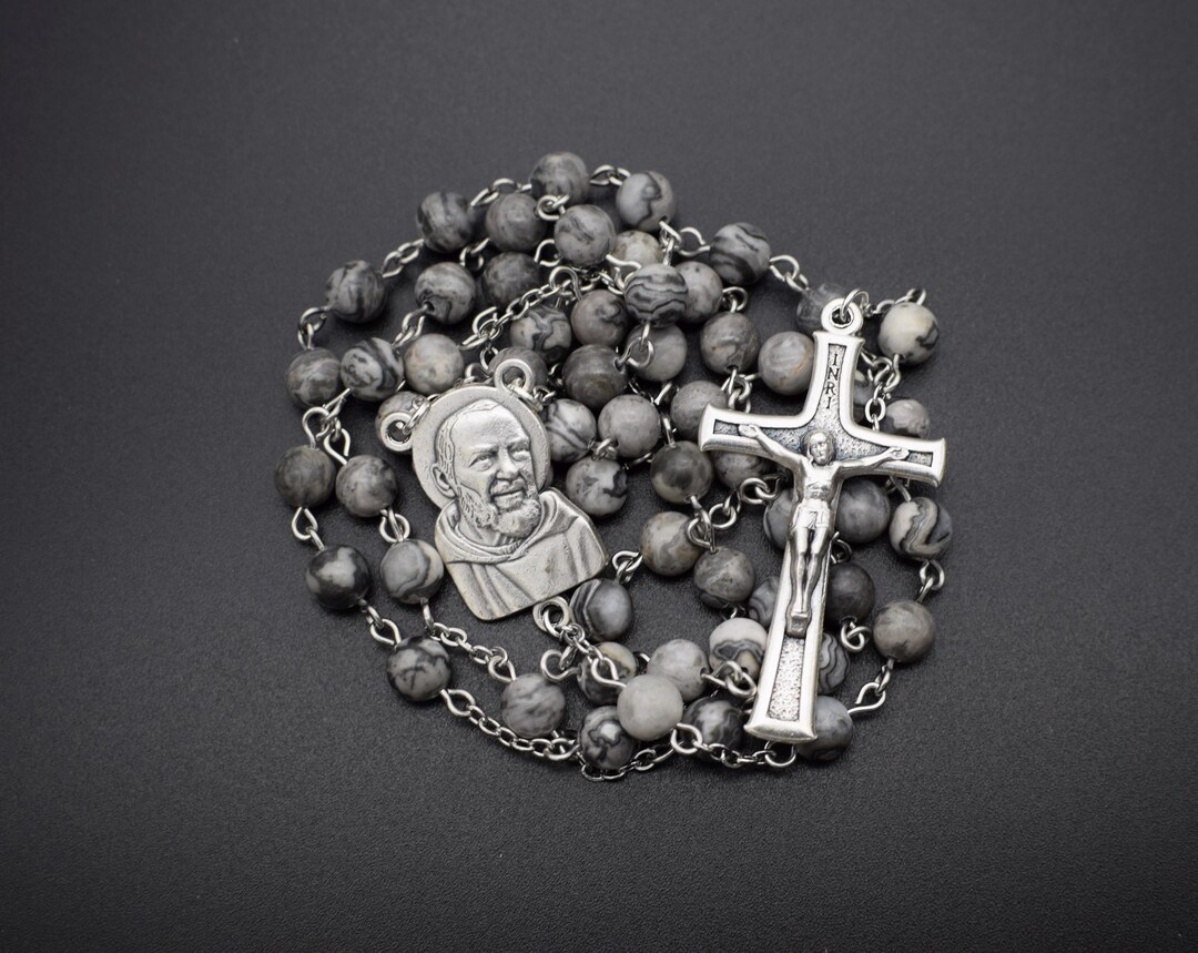Natural Map Stone Picasso Jasper Saint Padre Pio | Catholic Rosary ...