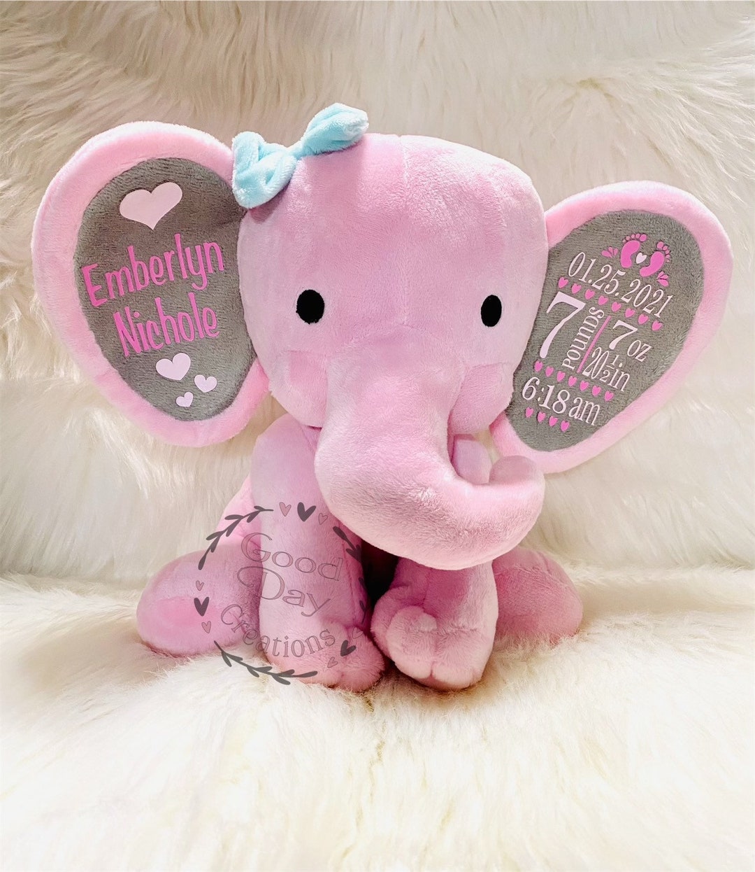 Birth Stat Elephant, Birth Announcement Elephant, Baby Shower Gift ...
