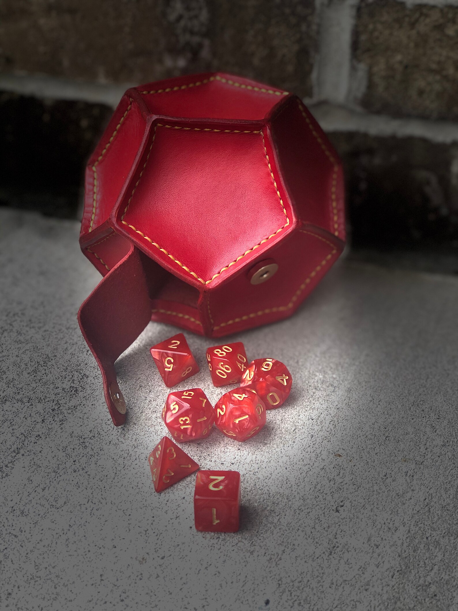 Red Leather D12 pentagonal Dodecahedron Dice Bag - Etsy