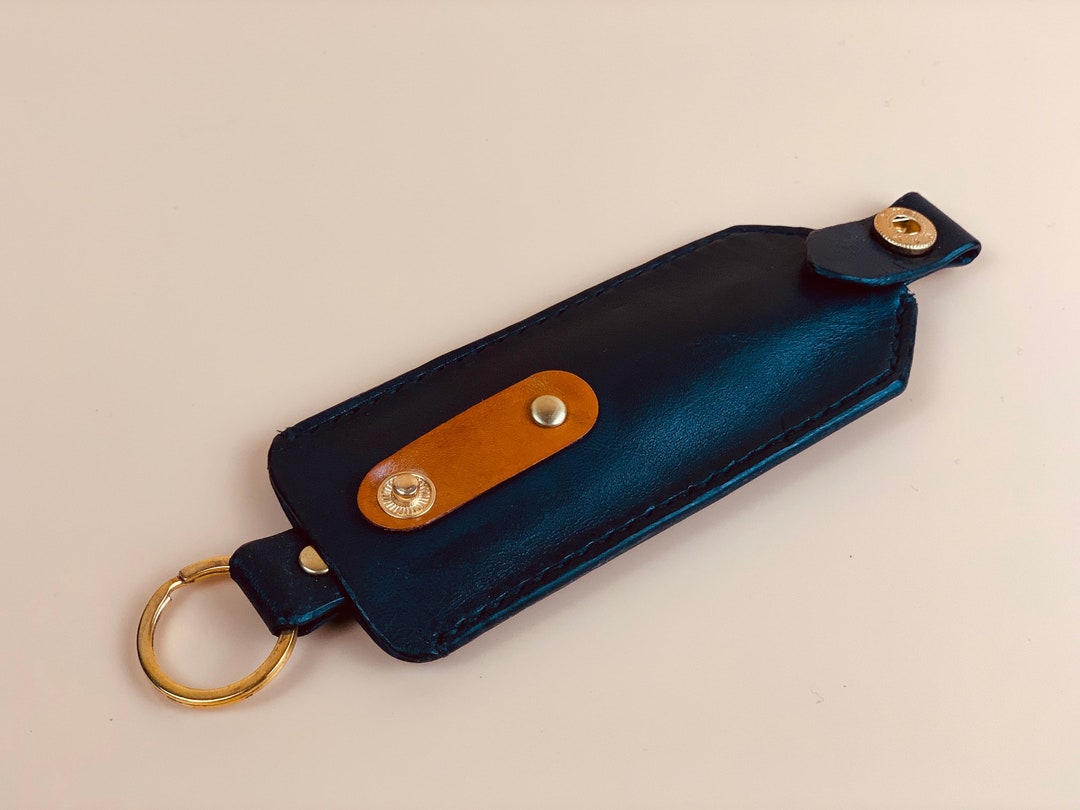 Leather Key Case Keychain Pouch Holder Cover With Orange-brown Accent ...