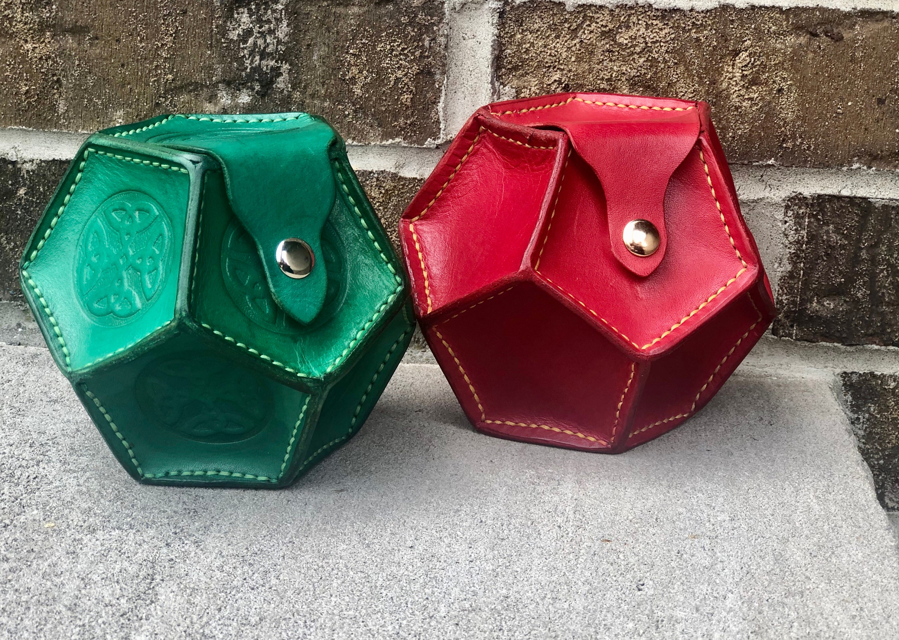 Red Leather D12 pentagonal Dodecahedron Dice Bag - Etsy