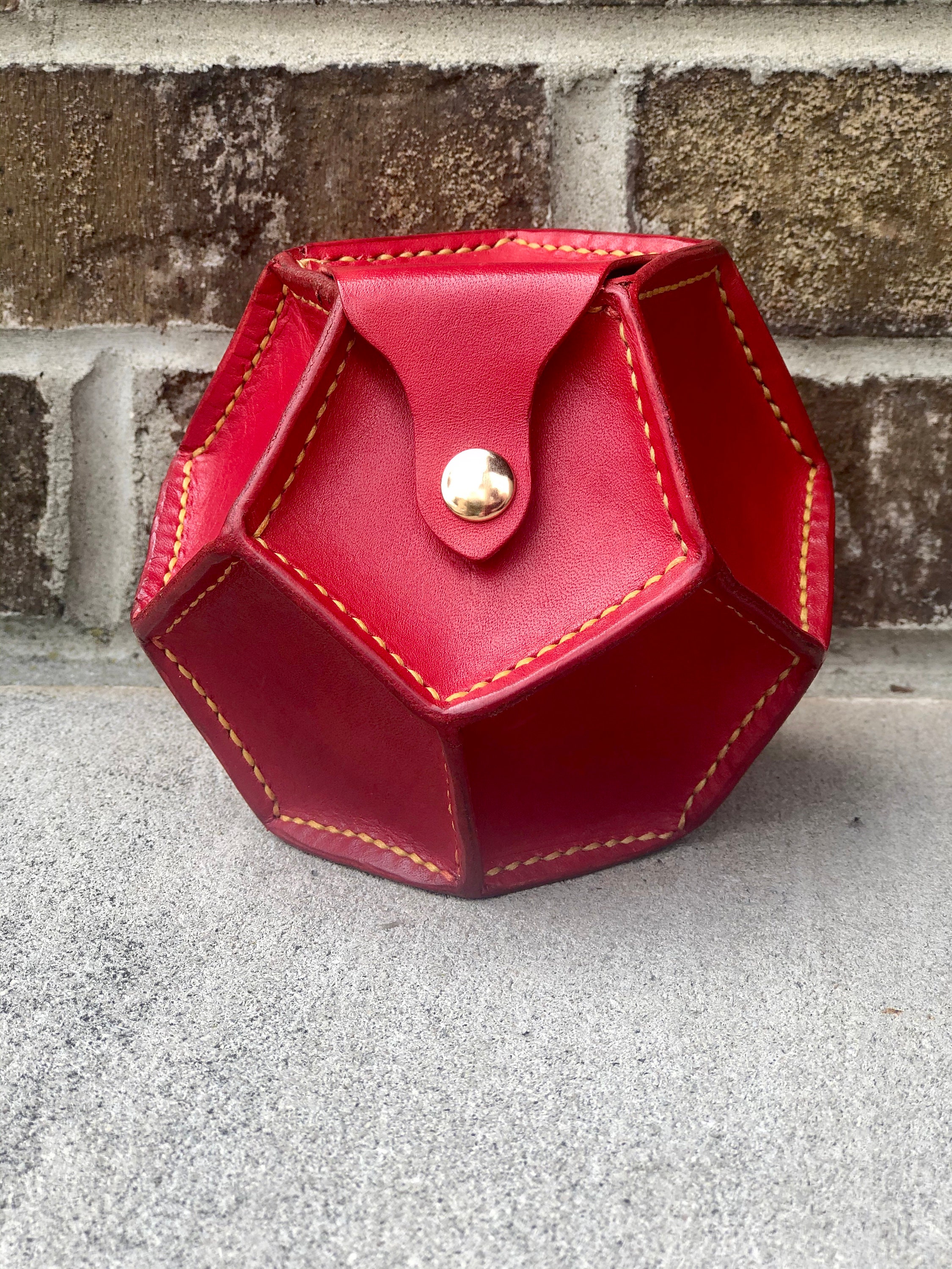 Red Leather D12 pentagonal Dodecahedron Dice Bag - Etsy