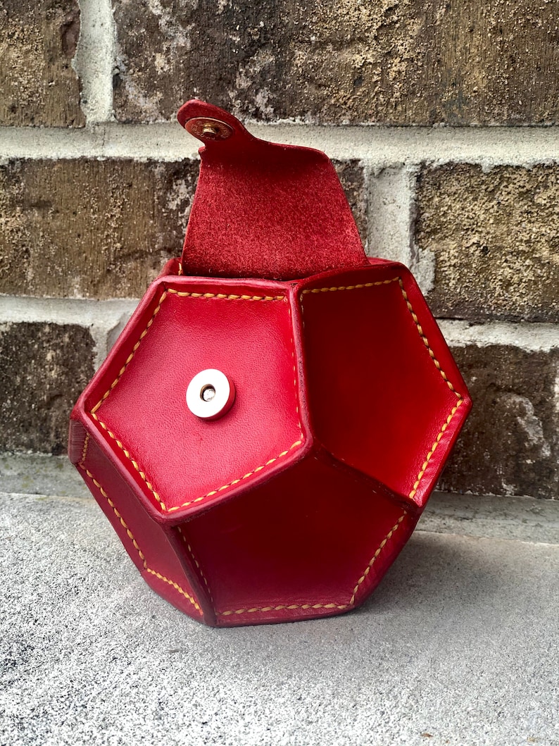 Red Leather D12 pentagonal Dodecahedron Dice Bag - Etsy