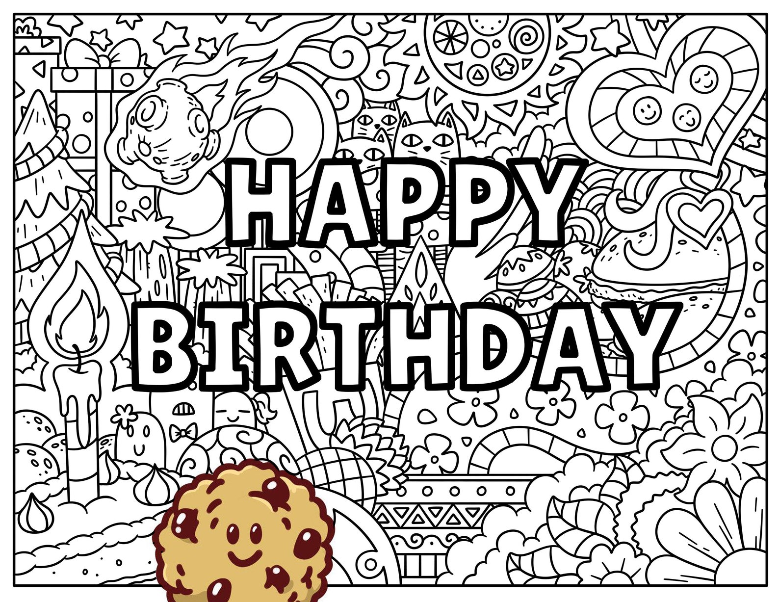 Happy Birthday Doodles Coloring Page 8.5x11 | Etsy