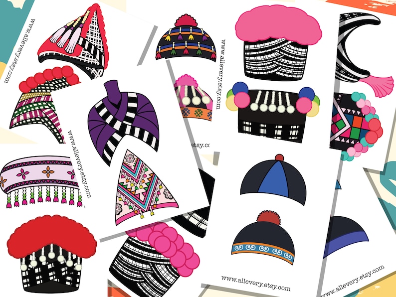 Hmong Hats for Crafting Coloring Pages PDF Print Files - Etsy