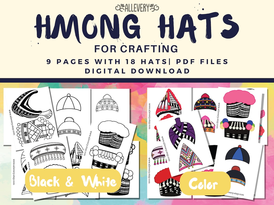 Hmong Hats for Crafting | Coloring Pages | PDF Print Files | Digital ...