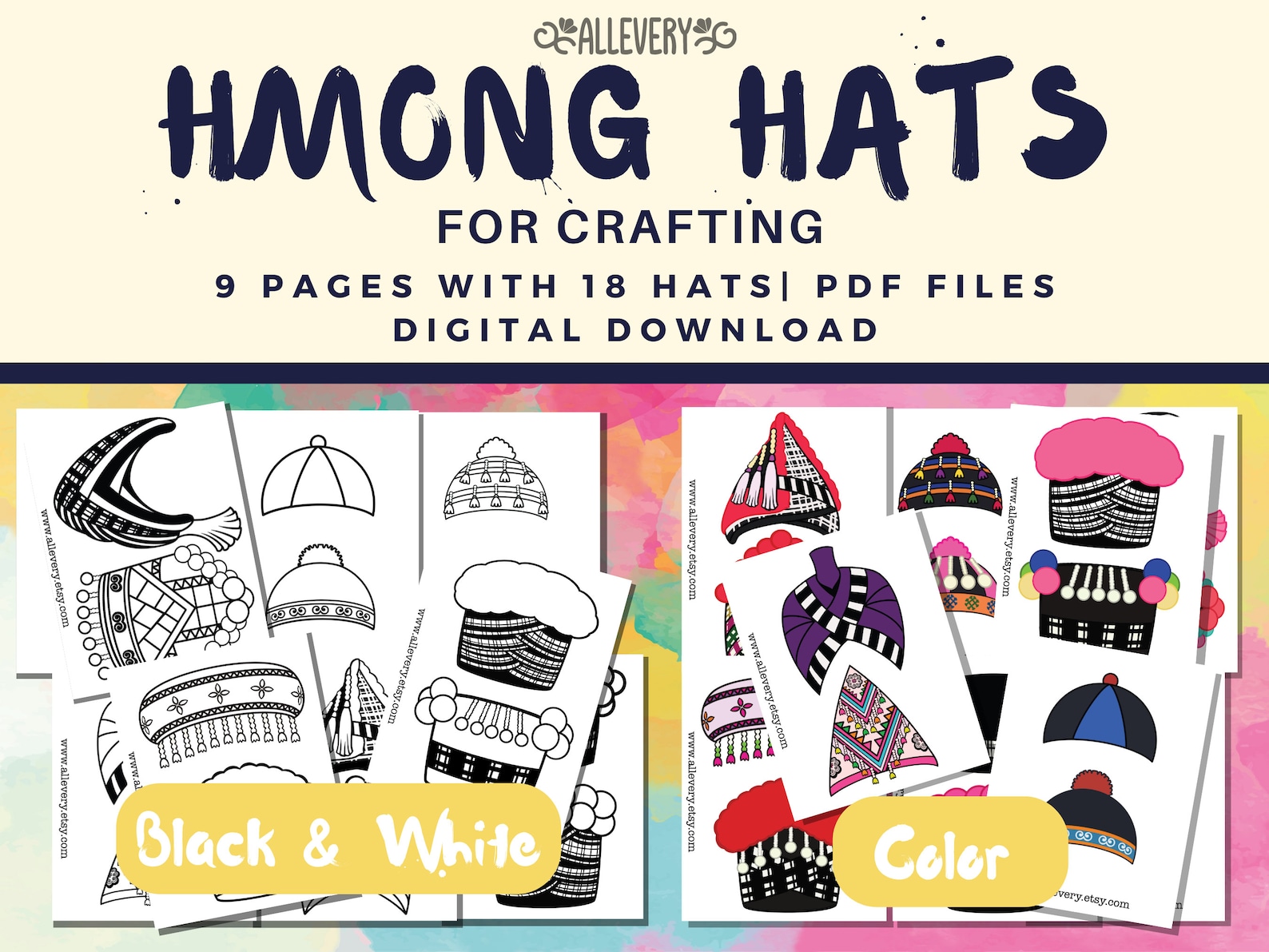 Hmong Hats for Crafting Coloring Pages PDF Print Files - Etsy