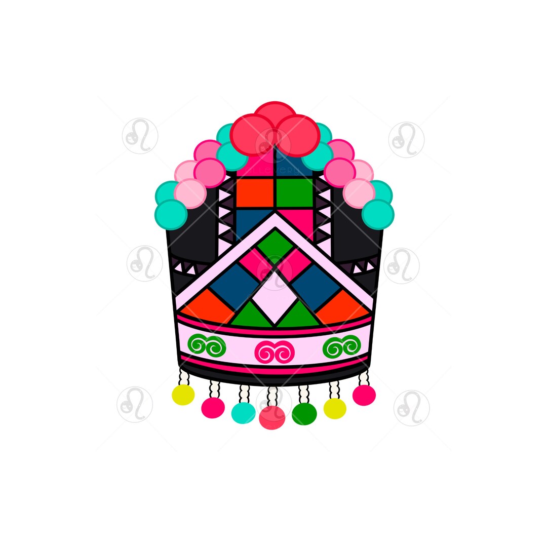 Hmong Hat for Women, Colorful Pom Pom Top Hat, SVG, PNG, JPG, Digital ...