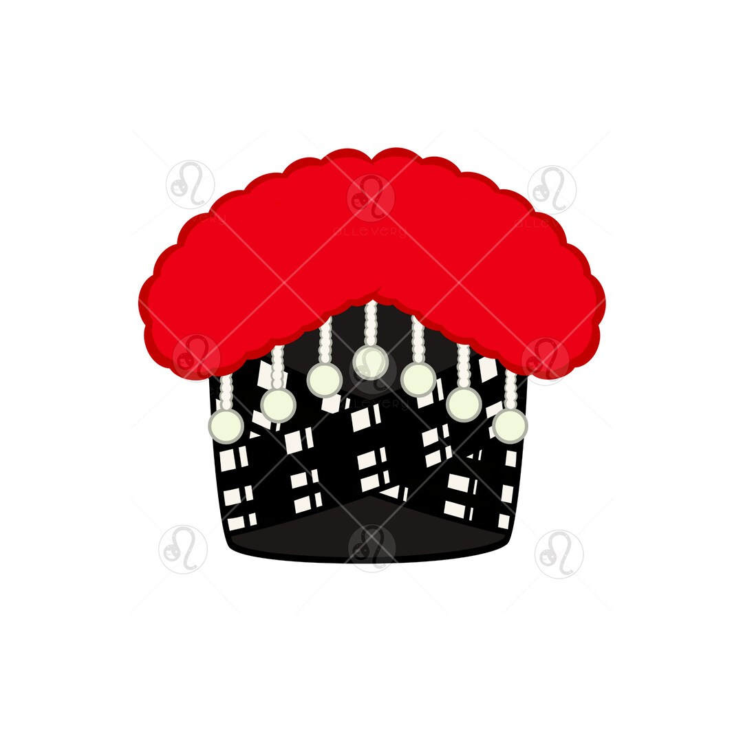 Hmong Hat for Women, Red Fluffy Top Hat With Coins, SVG, PNG, JPG ...
