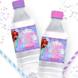 Mermaid Birthday Water Labels, Template Printable, Little Mermaid Party ...