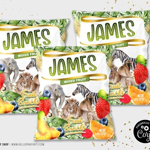 Young & Wild Birthday Fruit Snacks Bag Template Printable, Jungle ...