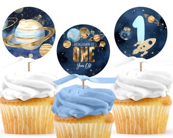 Outer Space Birthday Cupcake Toppers First Trip Around the Sun Favor ...