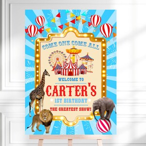 Editable Circus Birthday Welcome Sign: Carnival Animals Entrance Decor ...