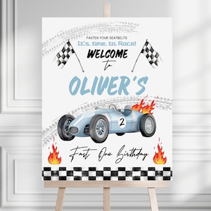 Editable Racing Birthday Welcome Sign Fast One 1st Birthday Race Car ...