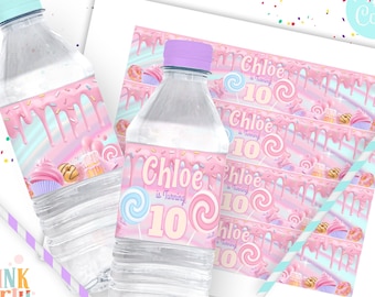 Candyland Water Bottle Labels: Candy Theme, Editable Template (digital ...