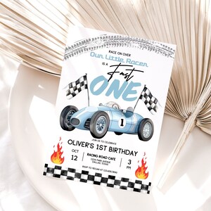 Editable Fast One Birthday Invitation Party Race Car First Birthday 1st ...