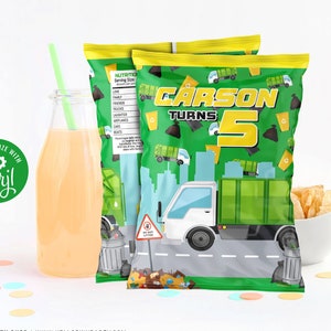 Garbage Truck Chip Bag, Template Printable, Kids Birthday Chip Bag ...
