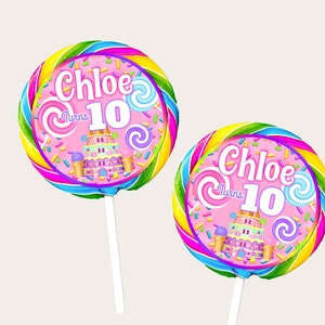Candyland Birthday Lollipop Label Template: Editable Candy Favor ...