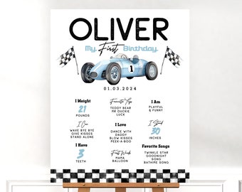 Racing Car Milestone Birthday Poster, EDITABLE Racecar First Birthday ...