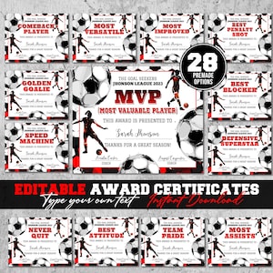 Editable Soccer Award Certificate End of Season Soccer Award Ceremony ...