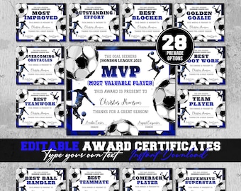 Editable Soccer Award Certificate End of Season Soccer Award Ceremony ...