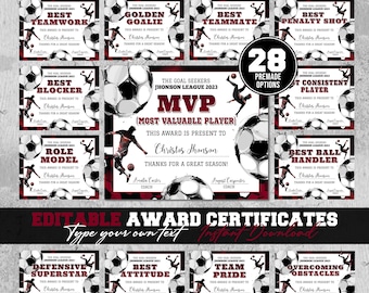 Editable Soccer Award Certificate End of Season Soccer Award Team ...