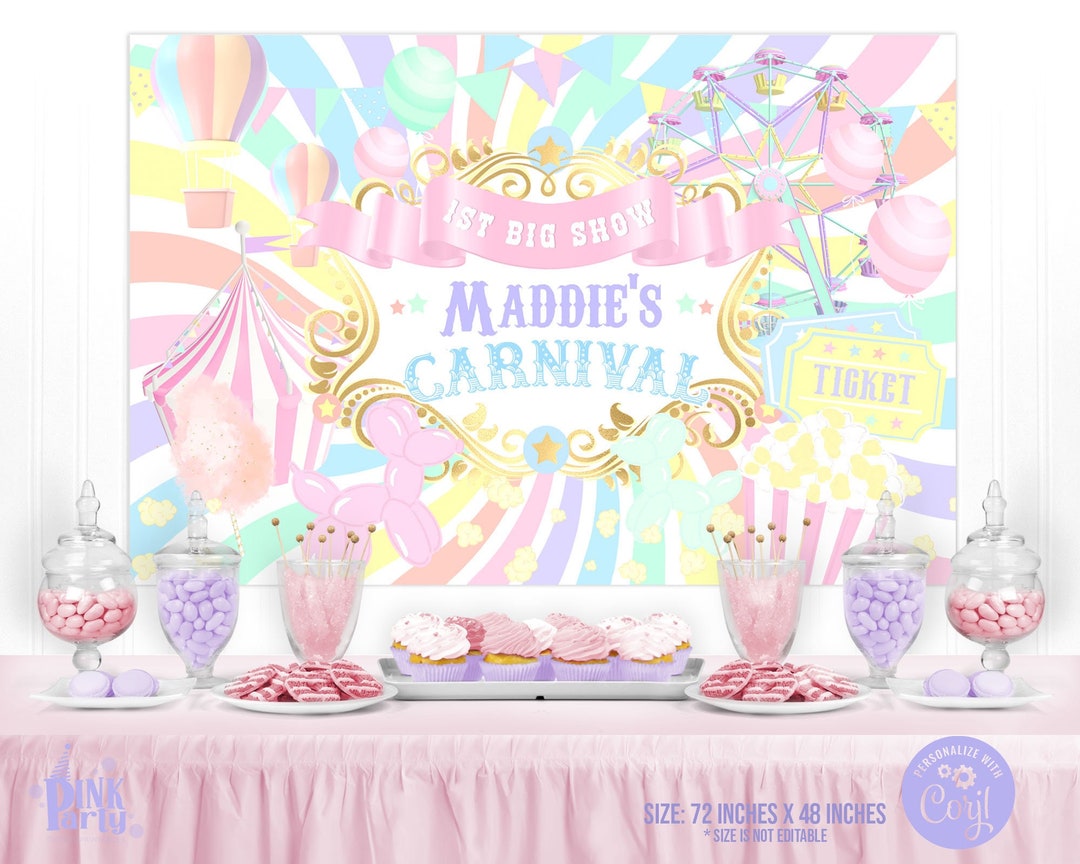 Pastel Carnival Birthday Backdrop: Circus Editable Banner Template ...