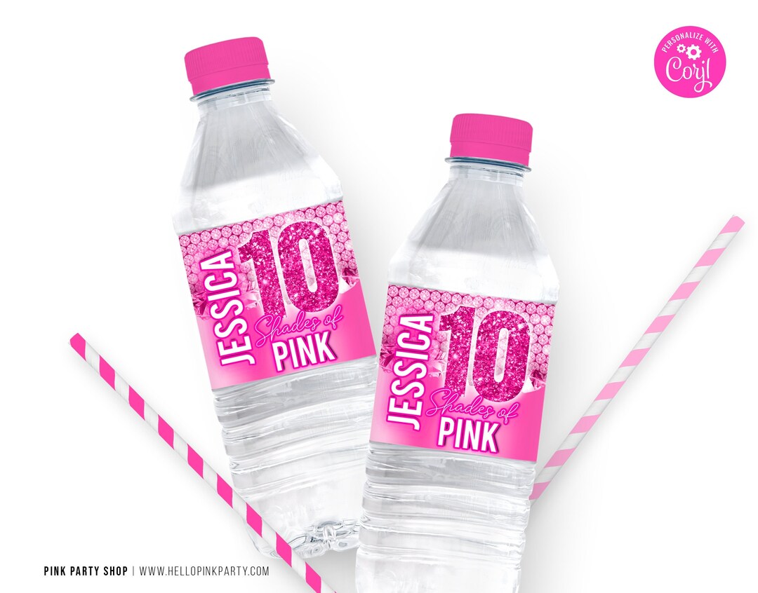Shades of Pink Water Bottle Labels: Editable Party Wrappers Favors ...