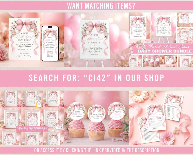 Pink Bow Floral Baby Shower Welcome Sign: Editable Template (digital ...