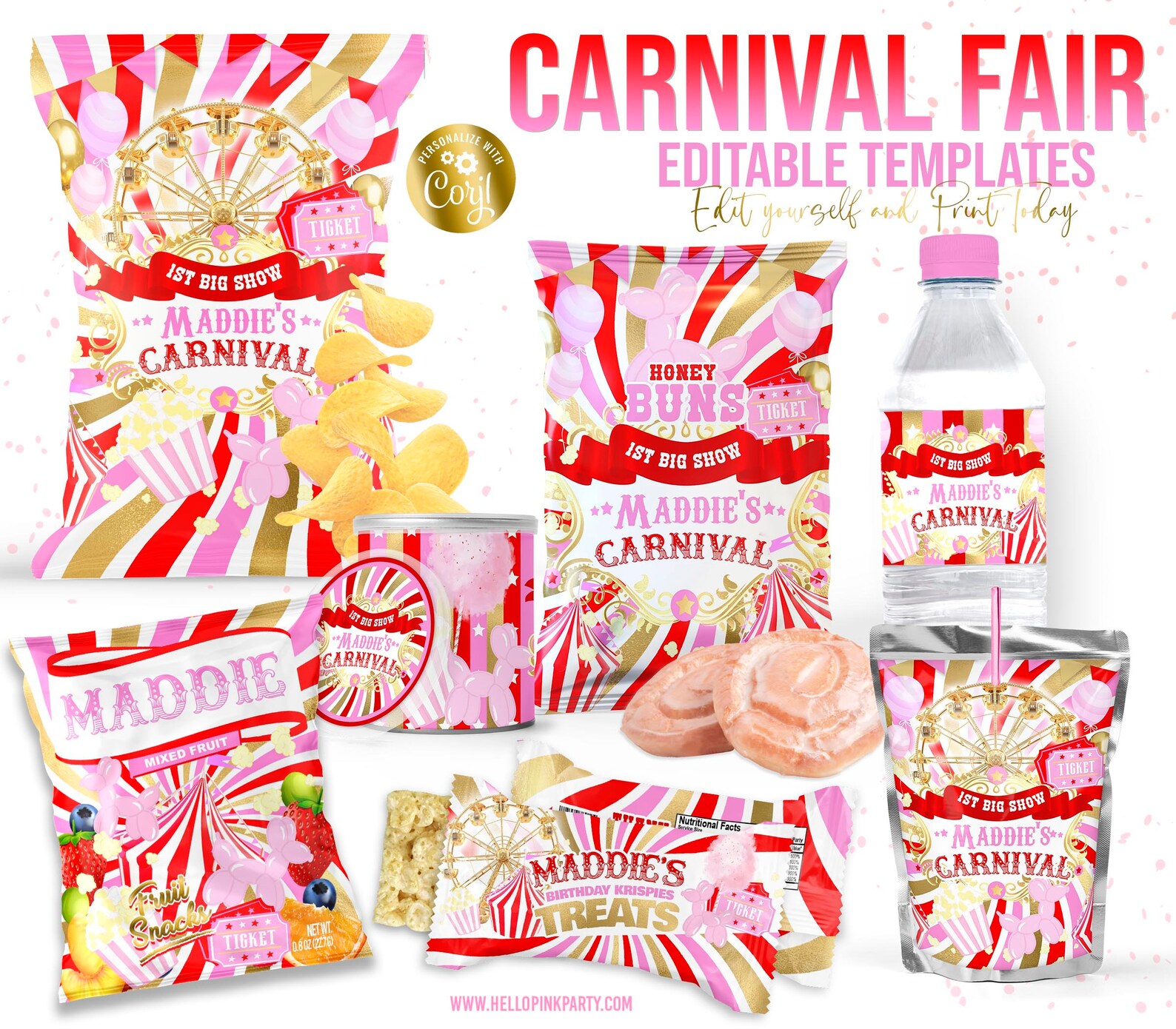 Carnival Birthday Thank You Tag: Editable Circus Favor (printable ...
