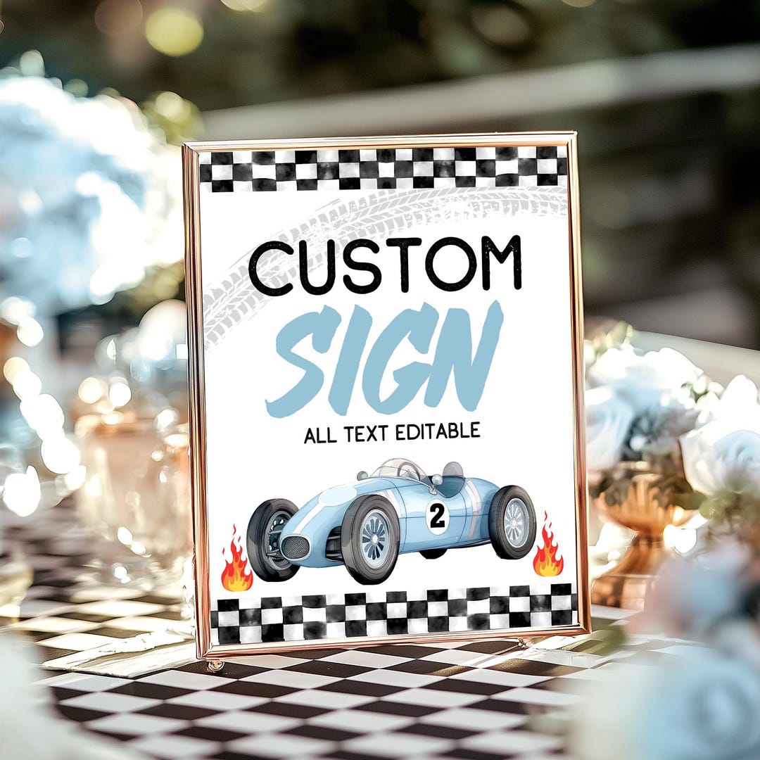 Race Car Birthday Sign: Editable Vintage Racing Party Decor (digital ...